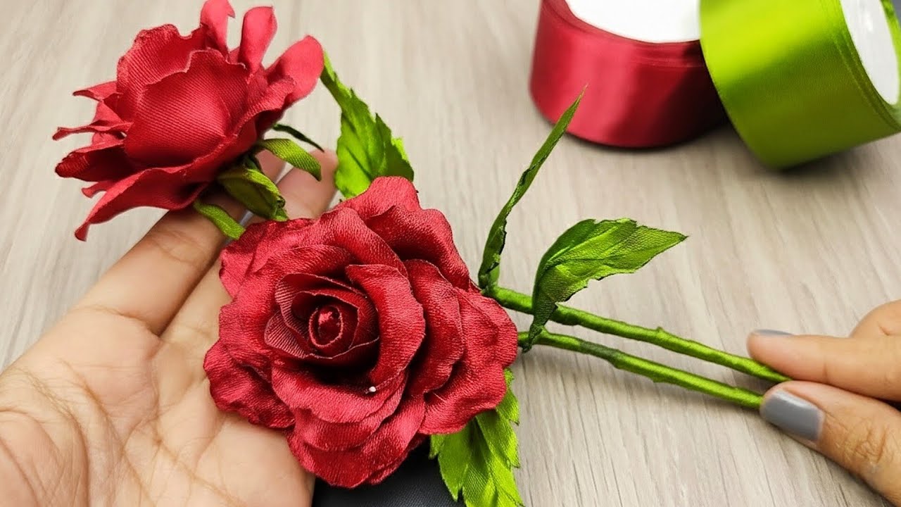 DIY satin ribbon roses/how to make Roses with satin ribbon - YouTube