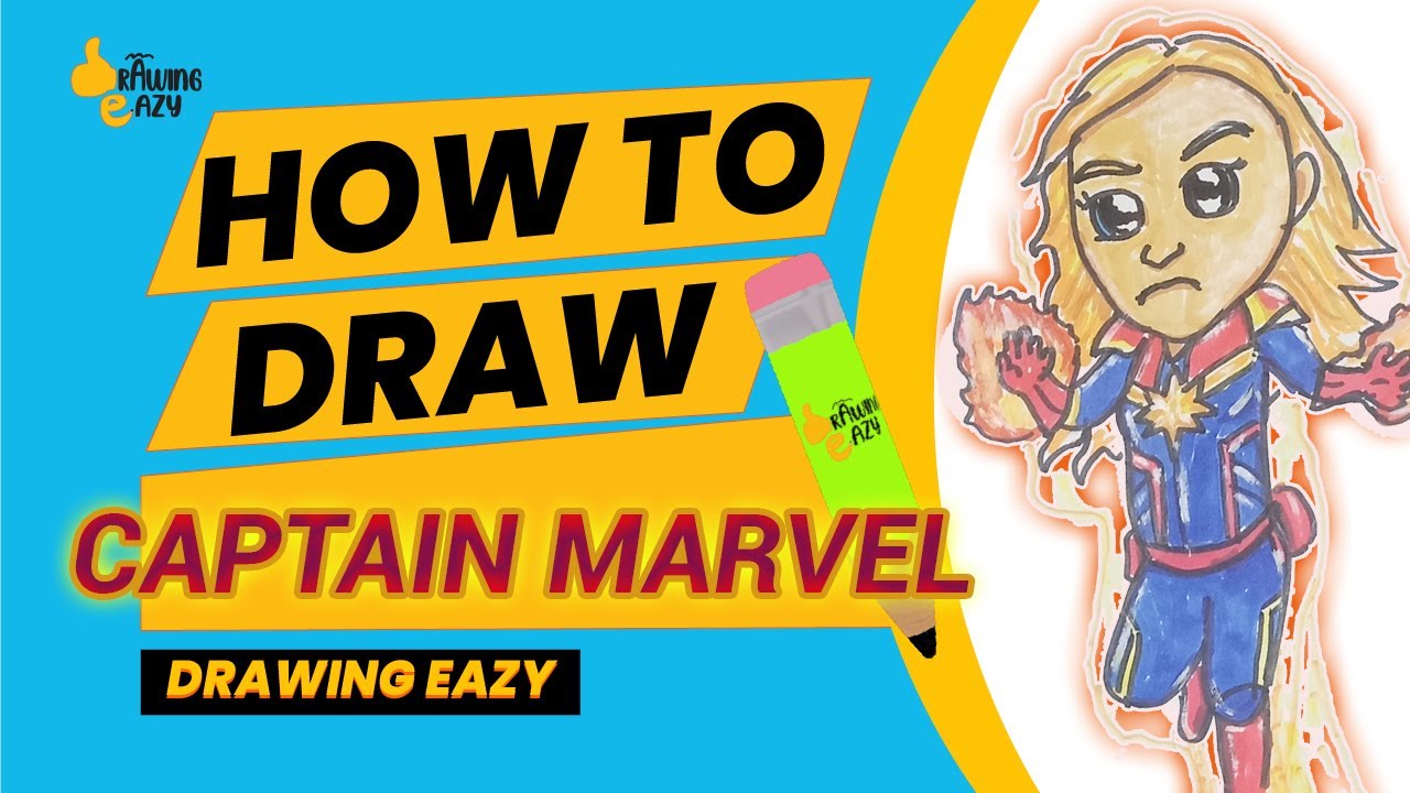 How to Draw Captain Marvel in Chibi Style | Easy Drawing Tutorial for ...