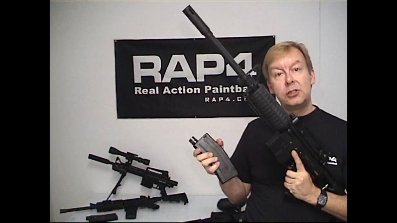 RAP4 T68 Splitfire Dualfeed Paintball System - YouTube