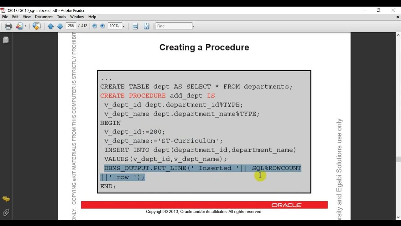 Oracle Database 12c/19c: PL/SQL - 25. Previewing procedures - YouTube