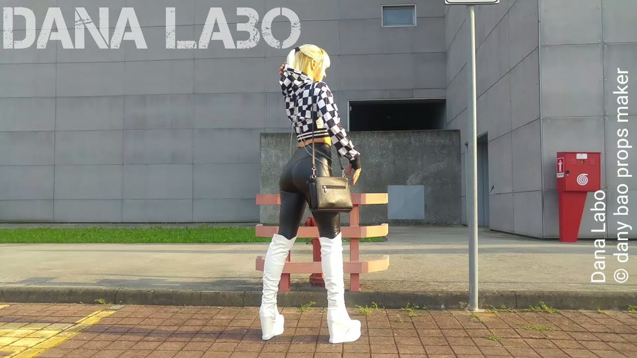 DANA LABO autumn collection walk in tight leggings, knee high boots and ...