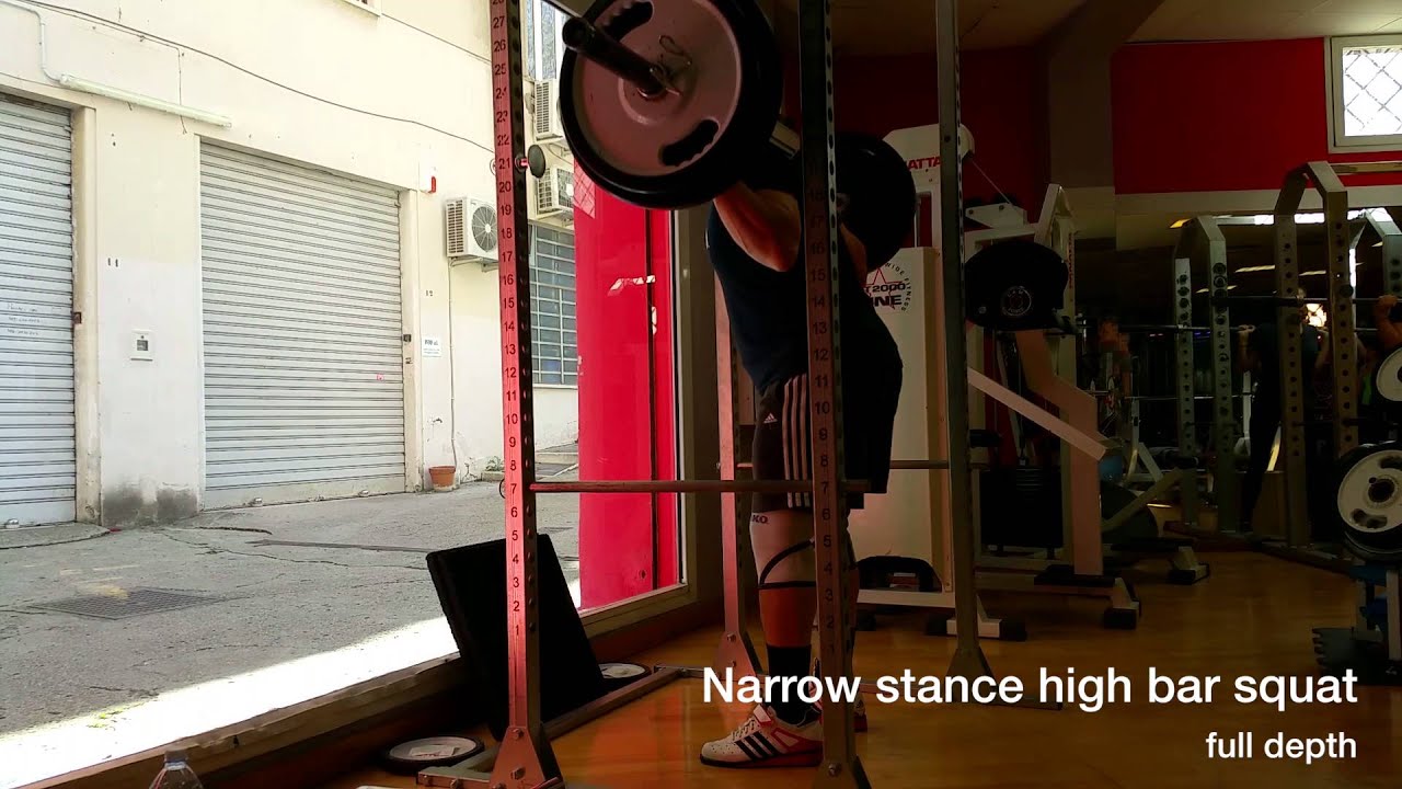 narrow stance high bar squat - YouTube