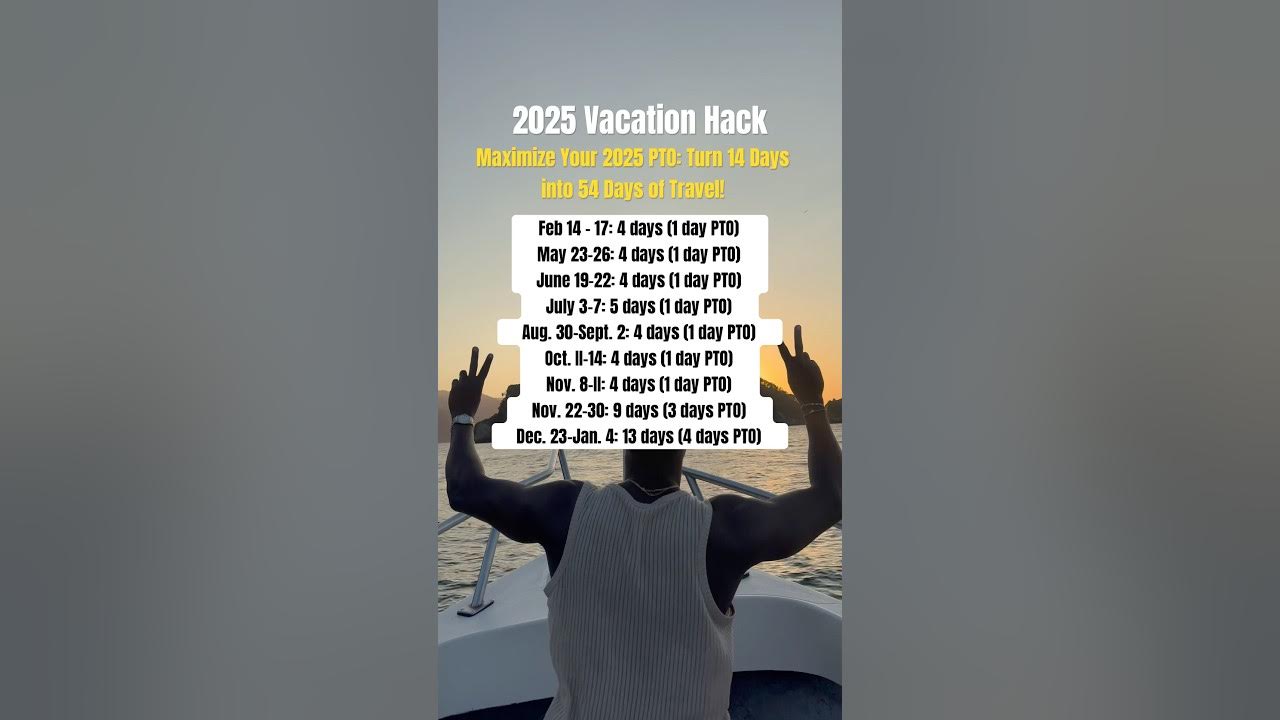 Ready to travel more in 2025? Here’s how to turn 14 PTO days into 54 days of travel! #traveltips ...