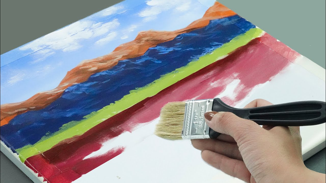 Easy Art / How to draw a valley of red flowers / Acrylic painting for ...