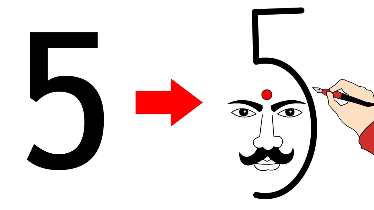 Number 5 into Mahakavi Bharathiyar drawing easy - How to draw ...