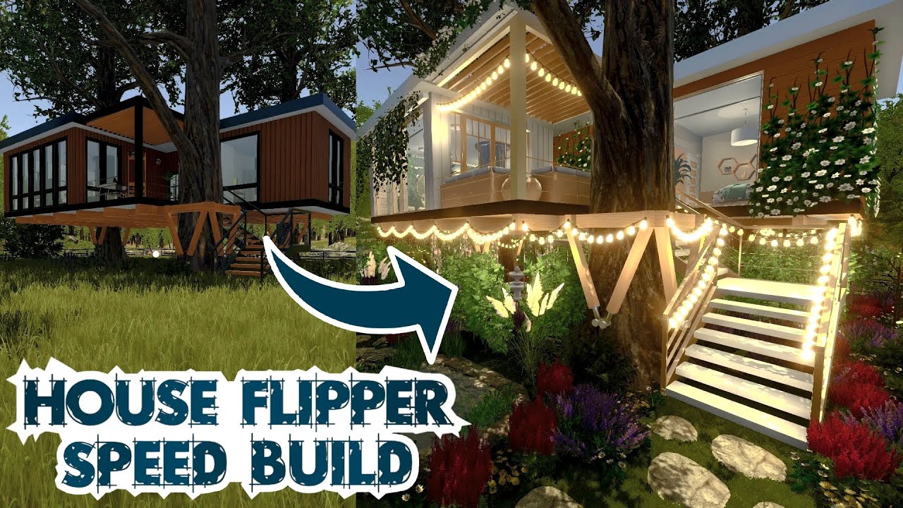 Tree house with a hidden garden 🏡 House flipper speed build - YouTube