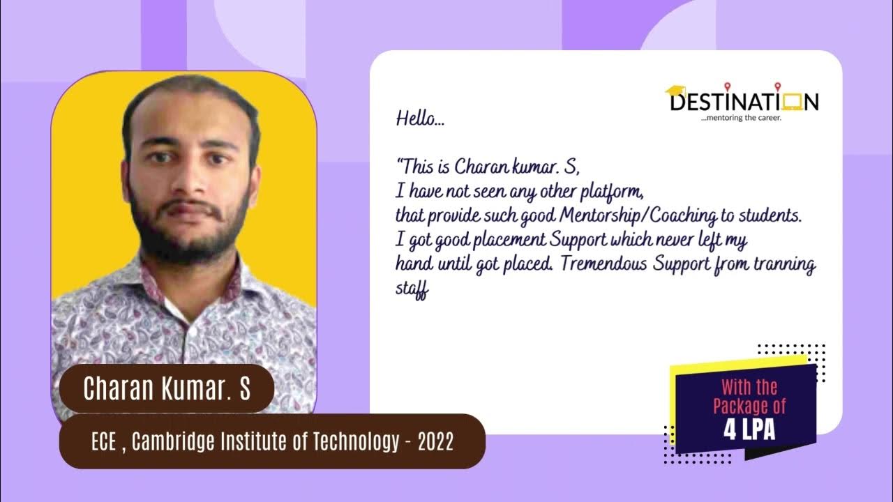 DESTINATION TECHNOLOGIES PLACED STUDENT:- CHARAN KUMAR S - YouTube