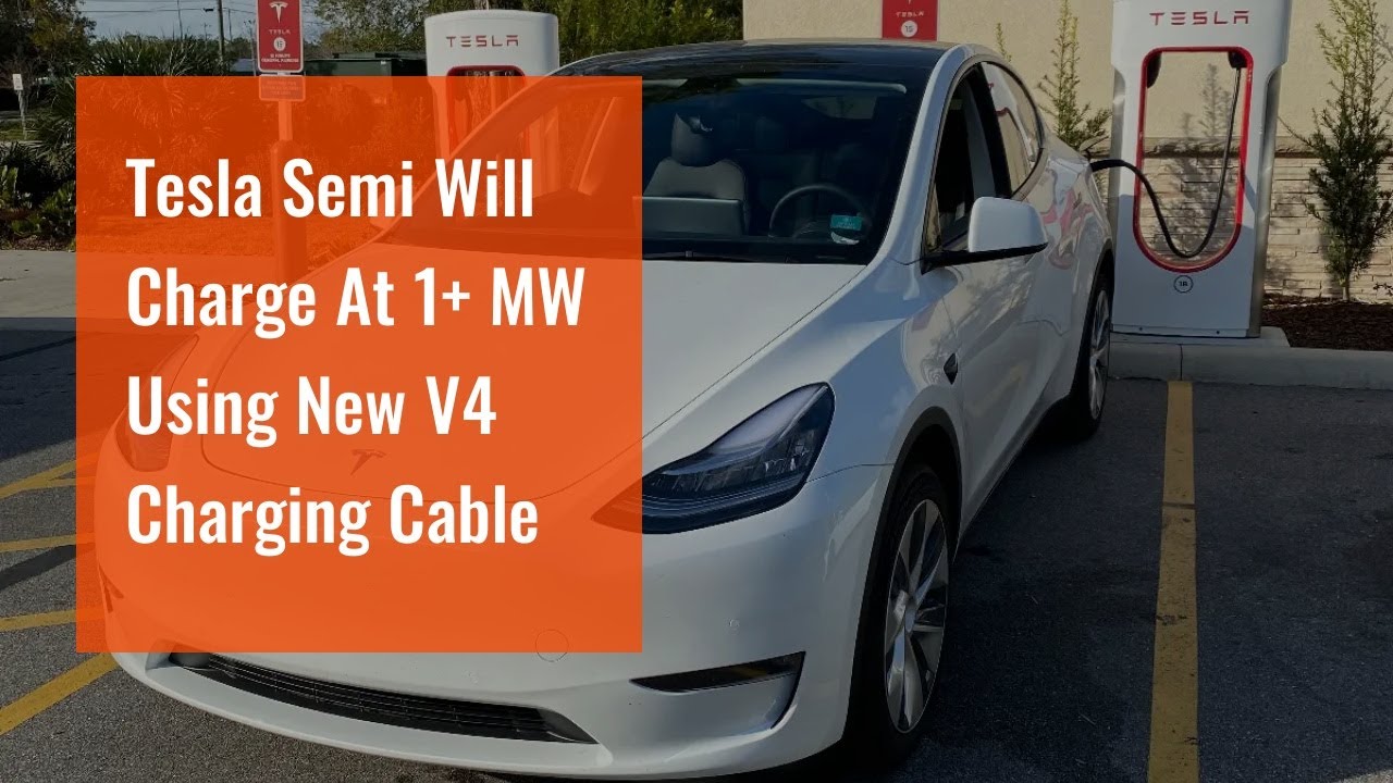 Tesla Semi Will Charge At 1+ MW Using New V4 Charging Cable - YouTube