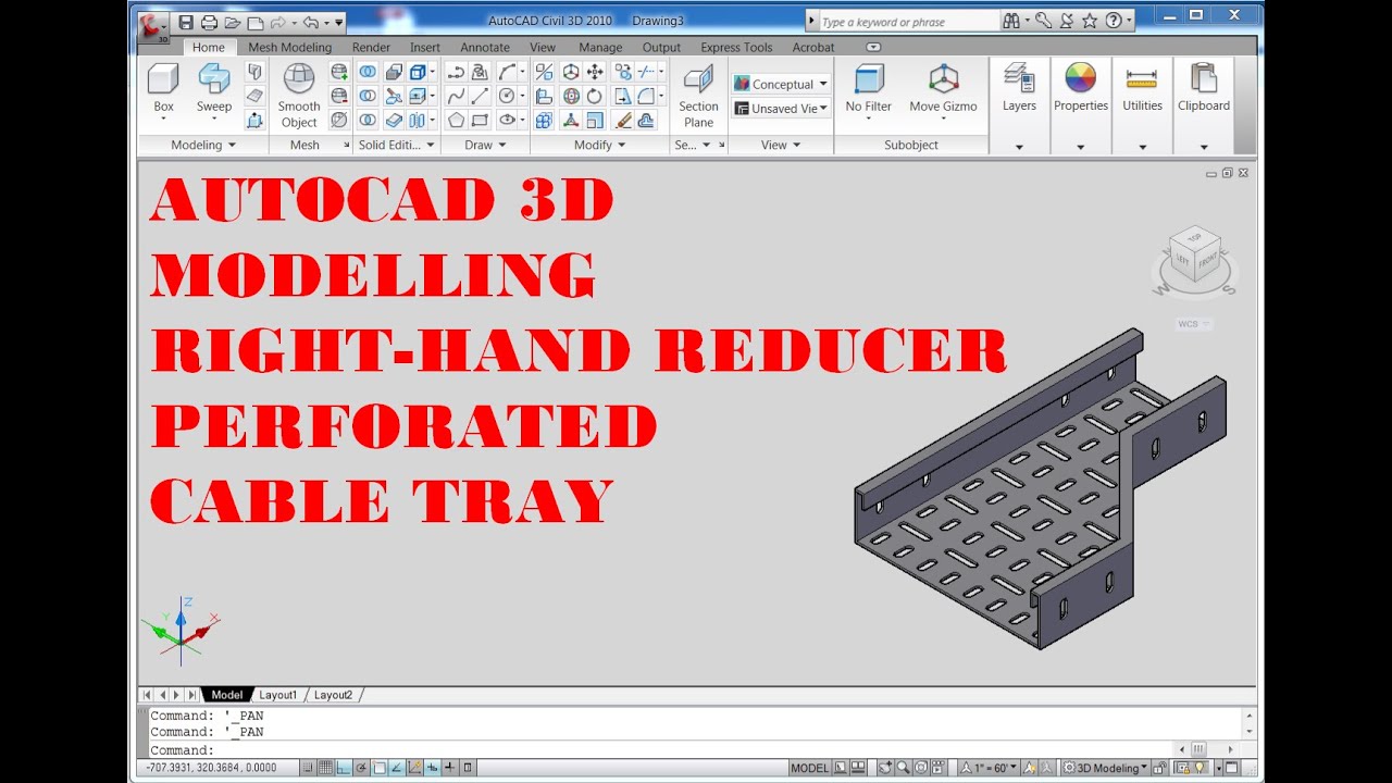 AUTOCAD 3D, How to drawing right hand reducer perforated cable tray ...