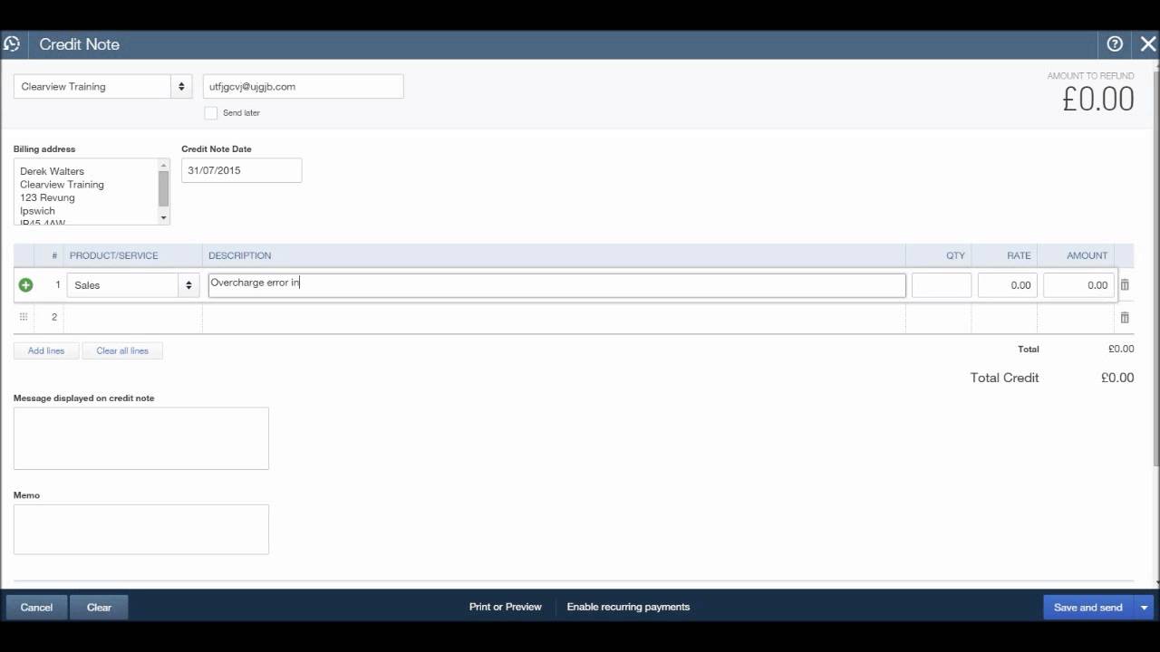 QuickBooks Training - Part 5 - Raising Credit Notes for Customers - YouTube