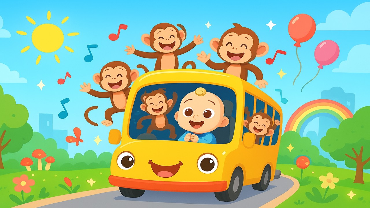 The Wheels on the Bus + Five Little Monkeys | Nursery Rhymes & Kids ...