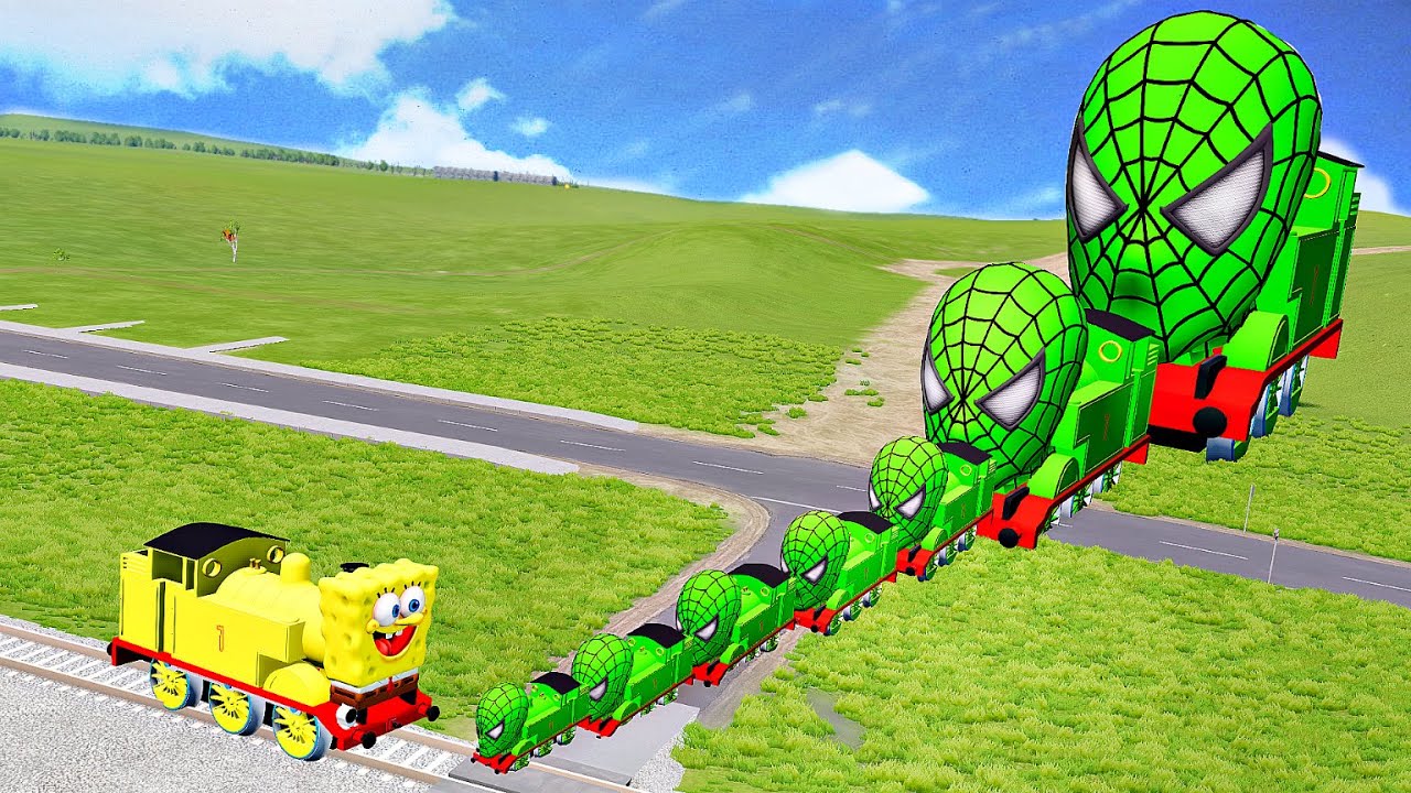 Big & Small HULK Spider-Man the Train vs SpongeBob the Tank Engine ...