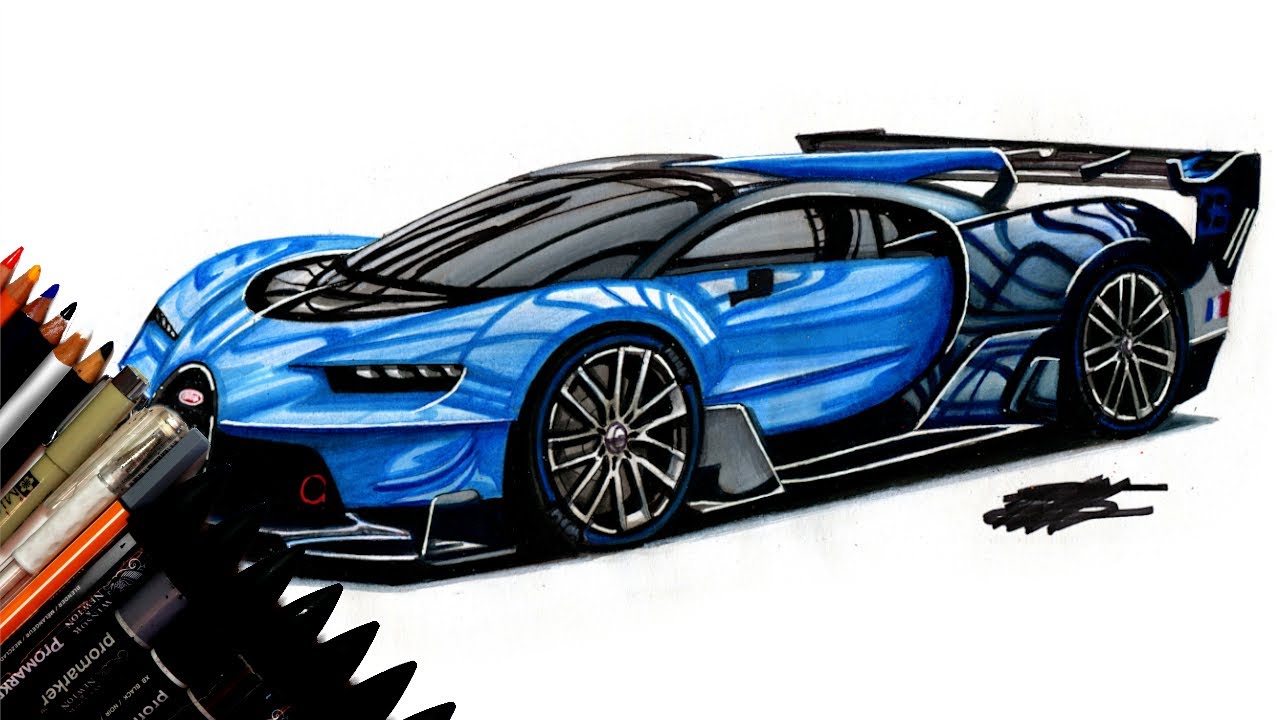 Realistic Car Drawing - Bugatti Vision Gran Turismo - Time Lapse ...