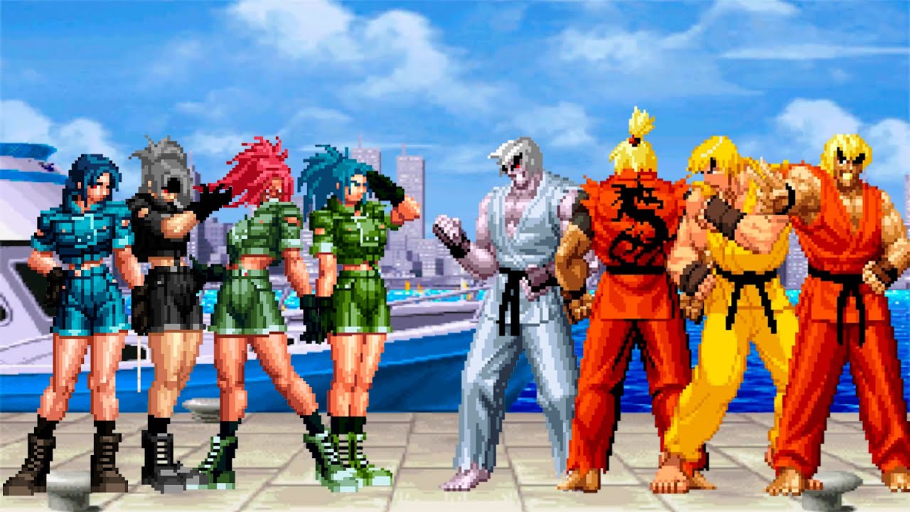 [KOF Mugen] Leona Heidern Team vs Ken Team - YouTube