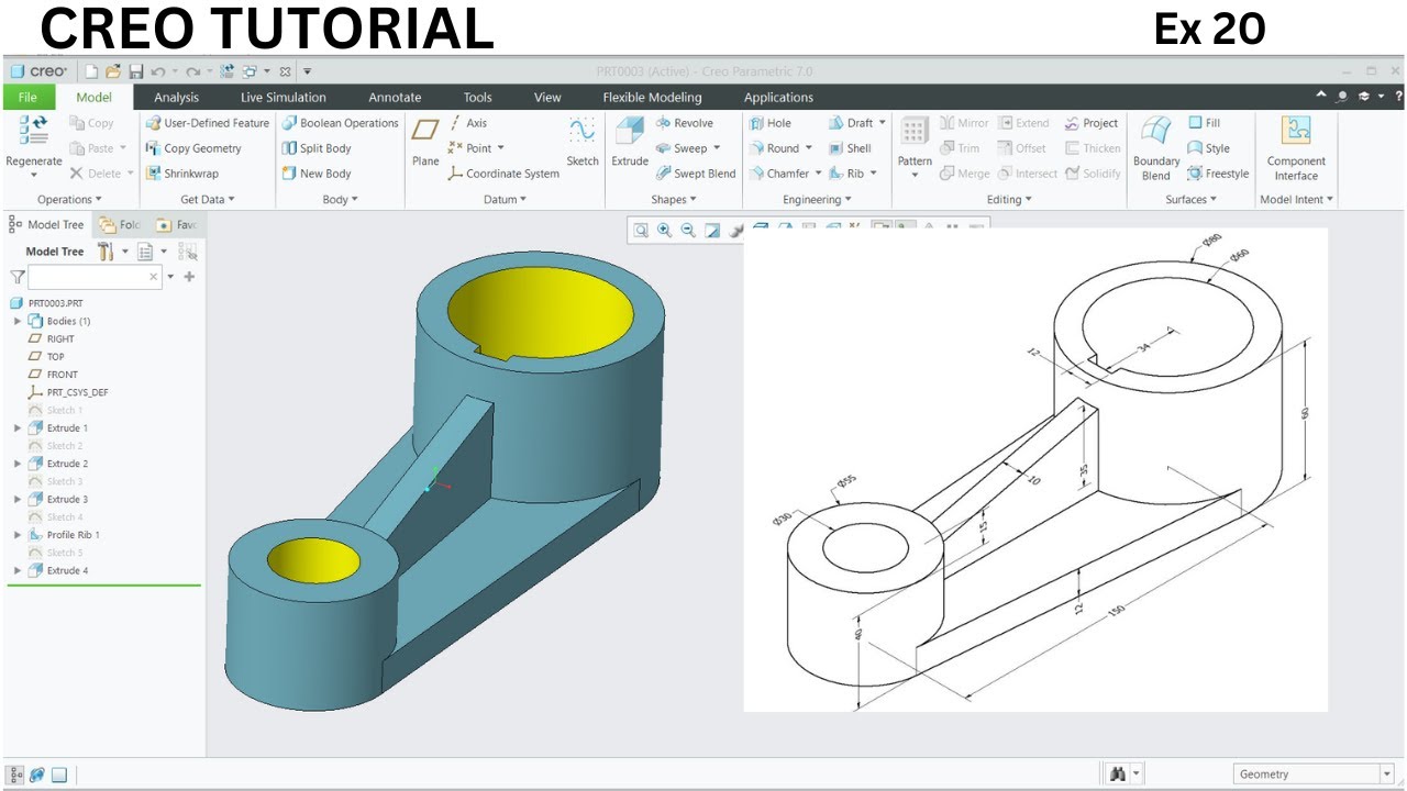 CREO 3D Modeling Tutorial: Ex 20 - YouTube