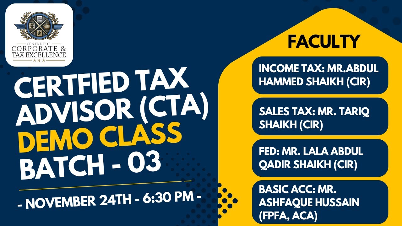 24 NOV 24: DEMO CLASS | CERTIFIED TAX ADVISOR | CTA - 03 | INC TAX ...