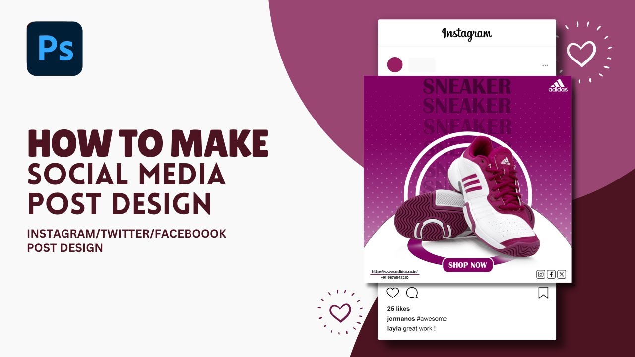 Photoshop Tutorial | Social Media Post Design | Creative Adidas Sneaker ...