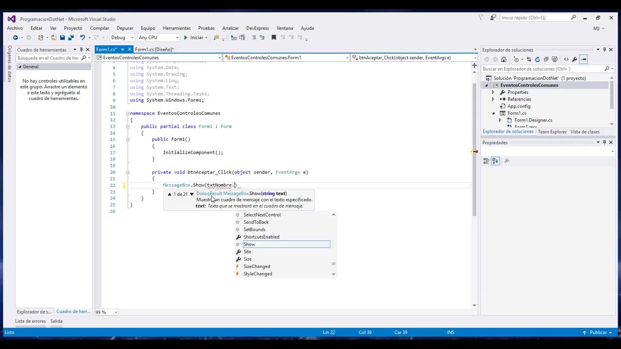 eventos en controles comunes winforms C# - YouTube