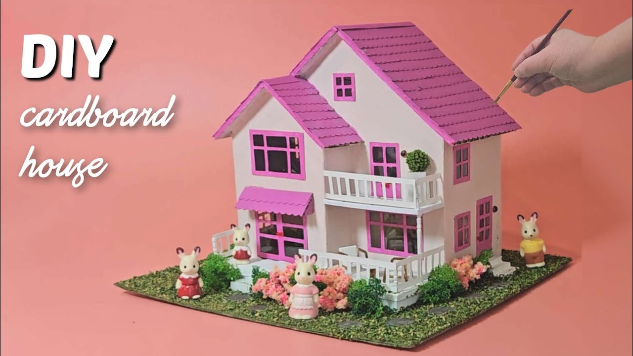 DIY Cute Pink Mini House Made from Cardboard - YouTube