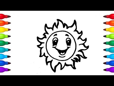 How to draw Sun drawing painting and colouring for kids and toddler ...