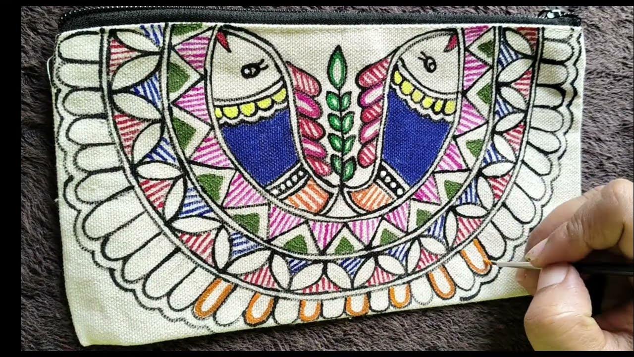 Madhubani painting on Canvas bag - YouTube