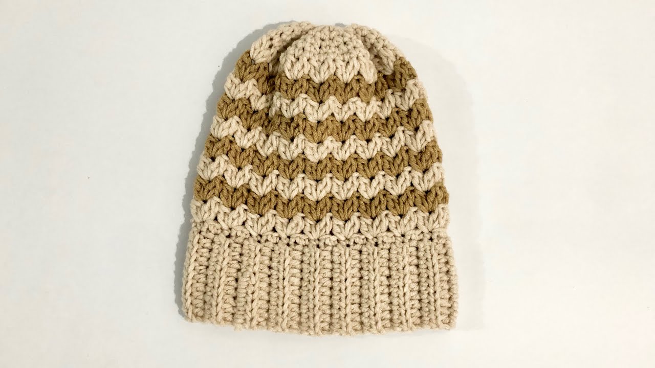 IDN | DIY Tutorial Crochet Rajut Topi Beanie 2 Warna V Stitch Cluster ...