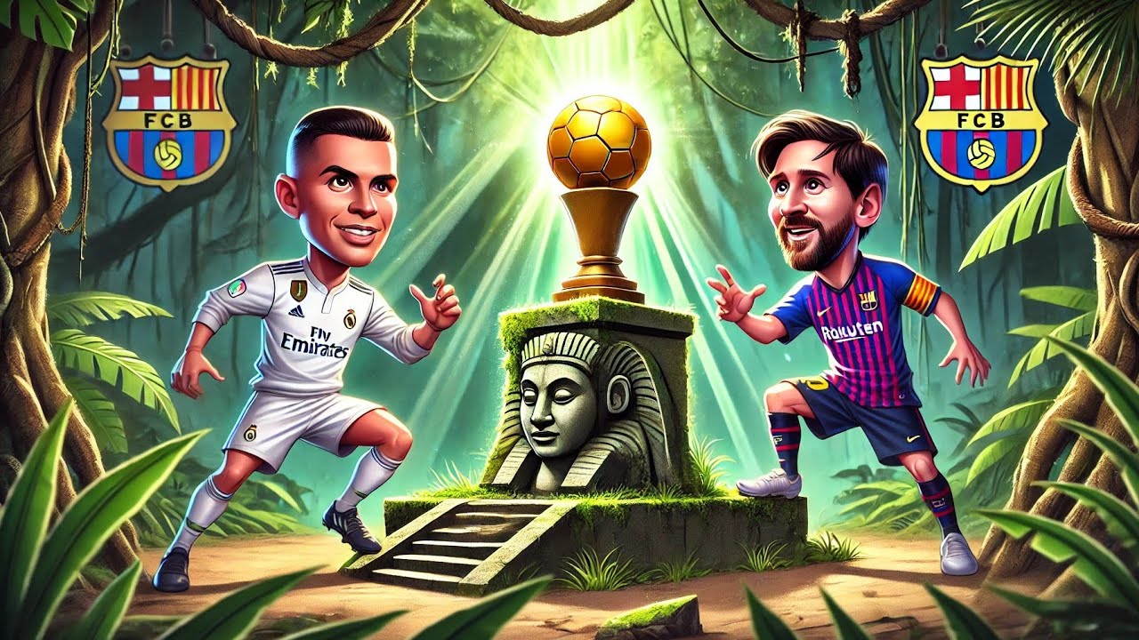 The Golden Football Mystery with Ronaldo and Messi in the Jungle - YouTube