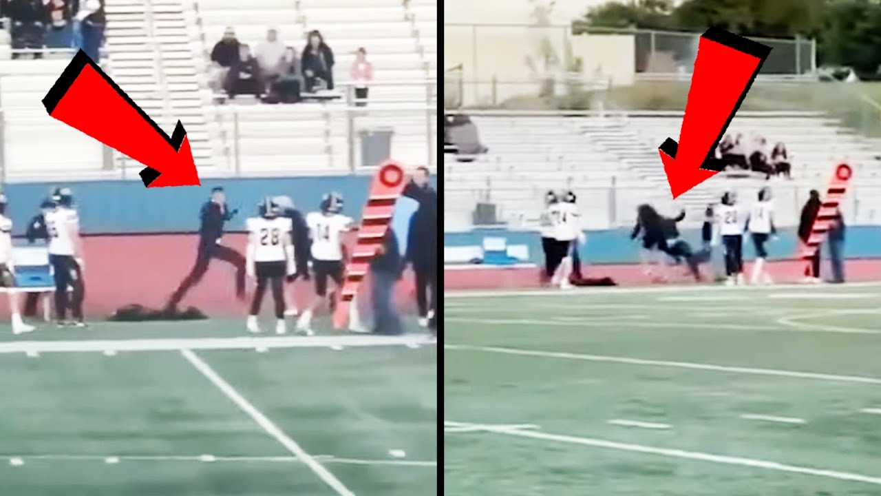 Coach DECKS Teacher Trying to Run Onto Football Field - YouTube
