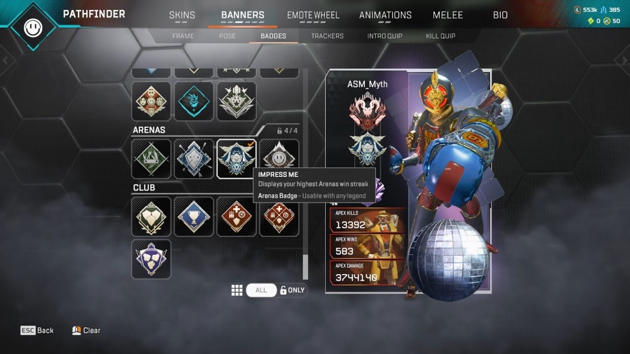 Season 13 Arena Predator IMPRESS ME 100 wins Badge,296 Legendry,13.3k ...
