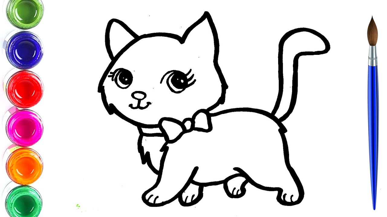 Cute Cat Drawing, Coloring & Painting for Kids, Toddlers | How To Draw ...