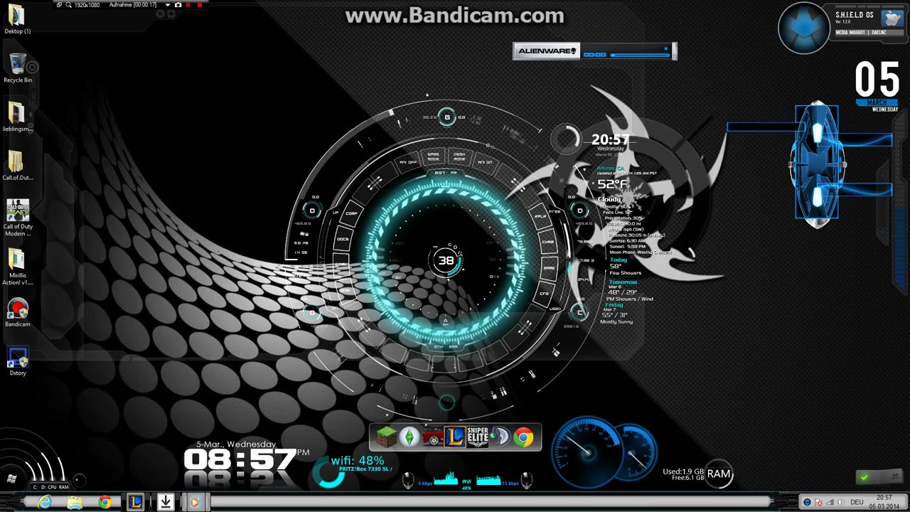 My desktop with rainmeter and alienware media play (windows 8) - YouTube