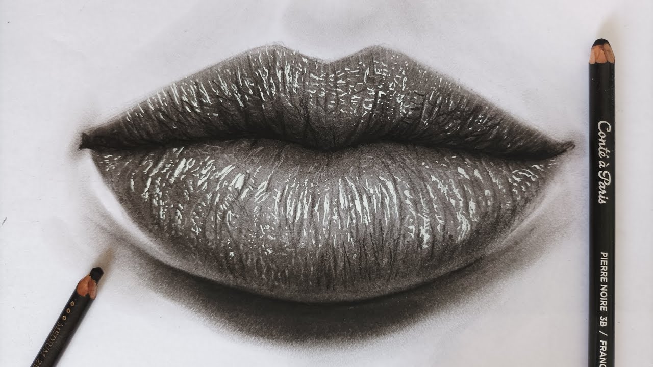 how to draw hyper realistic lips using charcoal pencil _ learn to draw ...