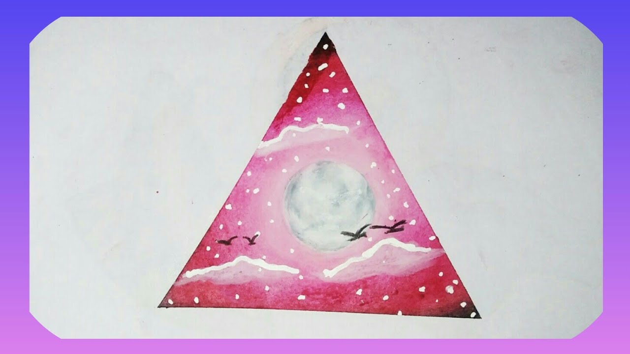 draw a triangle 🔺 natural scenery pink sky moonlight drawing // oil ...
