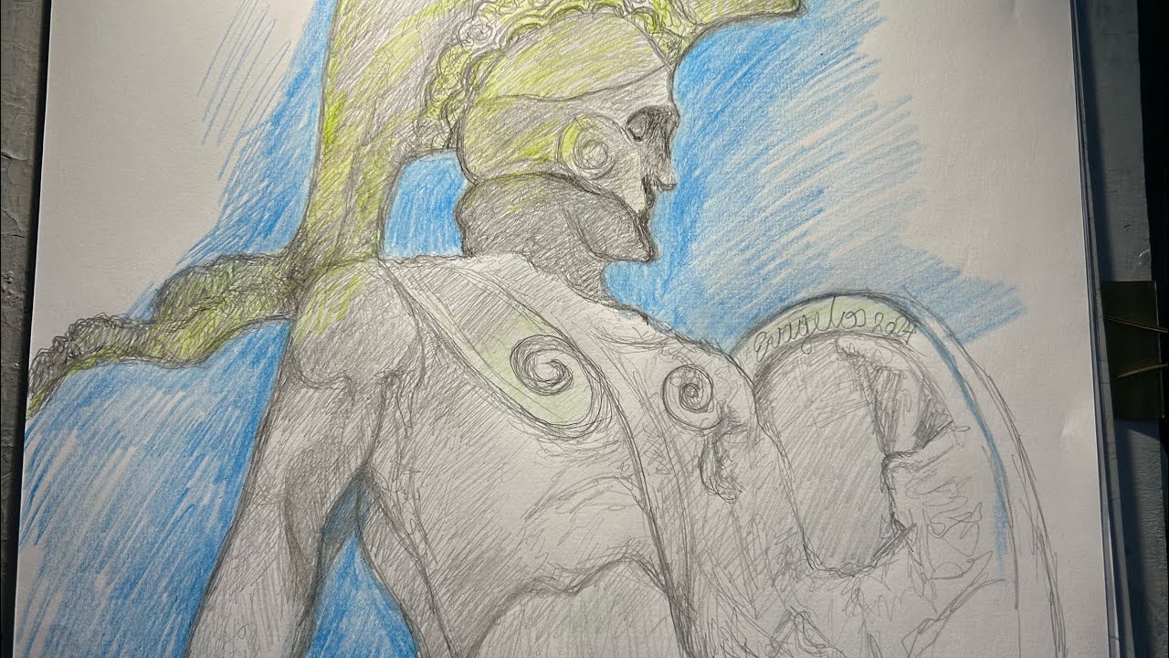 🇬🇷ART☀️EVAGELOS 🫶pencil sketch drawing of the statue of king 👑 Leonidas ...