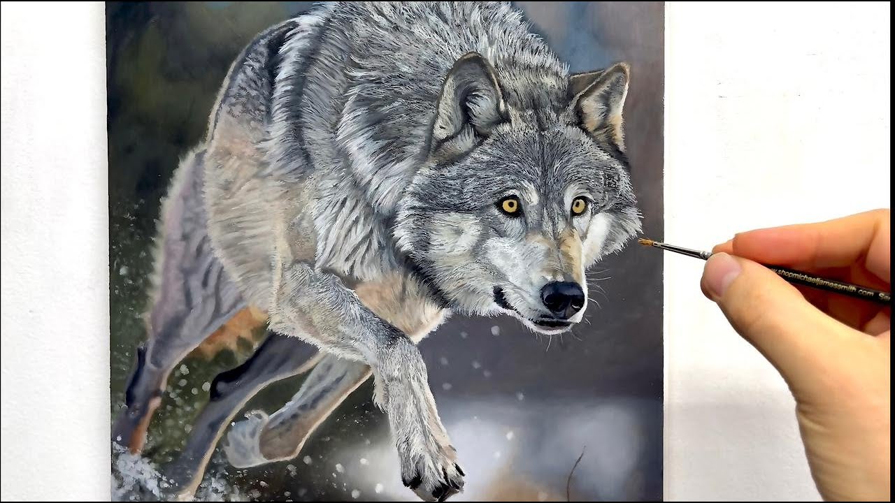 Look at this! Incredible realistic oil painting of a wolf - YouTube