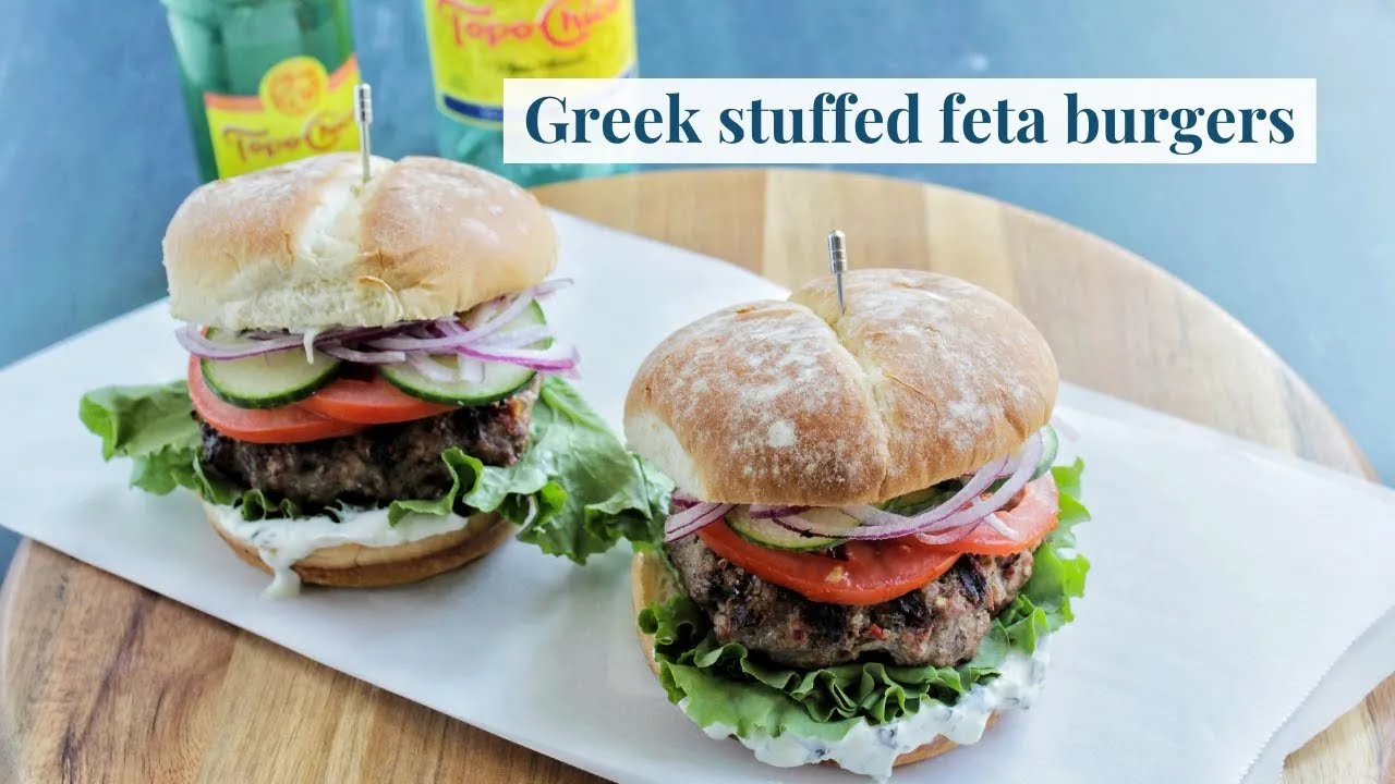 Greek Stuffed Feta Burger With Tzatziki - Homebody Eats - YouTube