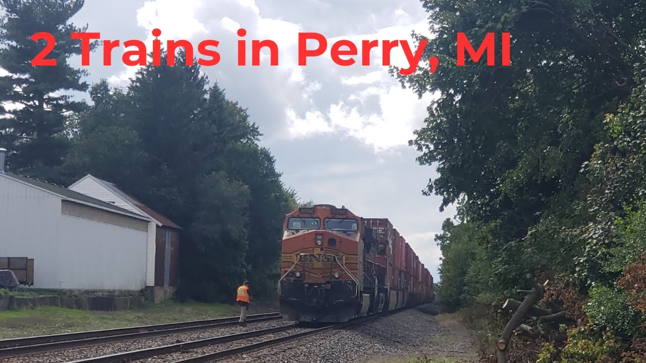 2 CN Trains in Perry, MI - YouTube