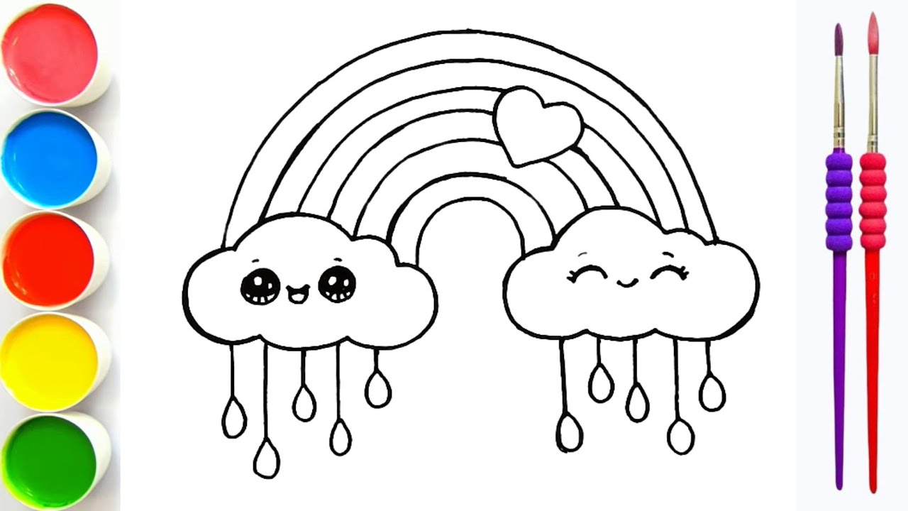 How to Draw a Rainbow and Clouds with Raindrops Easy - YouTube