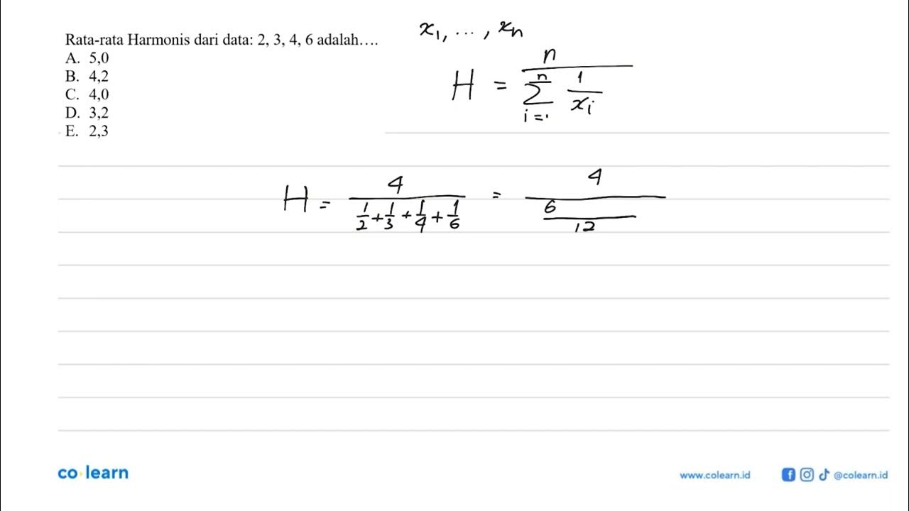 Rata rata Harmonis Dari Data 2 3 4 6 Adalah YouTube rata-rata-harmonis-dari-data-2-3-4-6-adalah-youtube