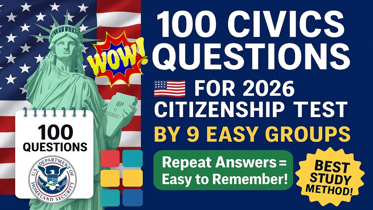 100 Civics Questions 2026 by 9 Groups for the US Citizenship Test with ...