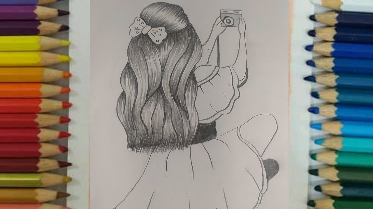 how to draw a girl easy | beautiful girl drawing with camera - YouTube