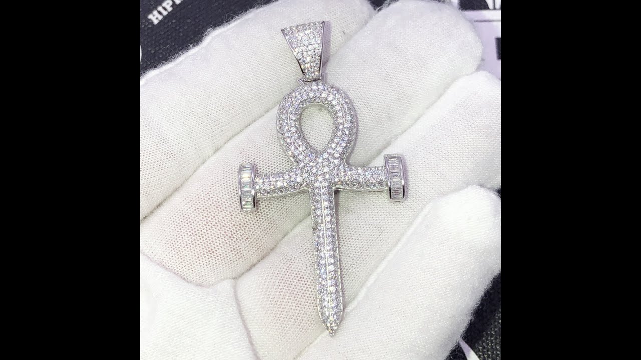 .925 Sterling Silver Ankh Nail Baguette VVS CZ Iced Out Pendant - YouTube