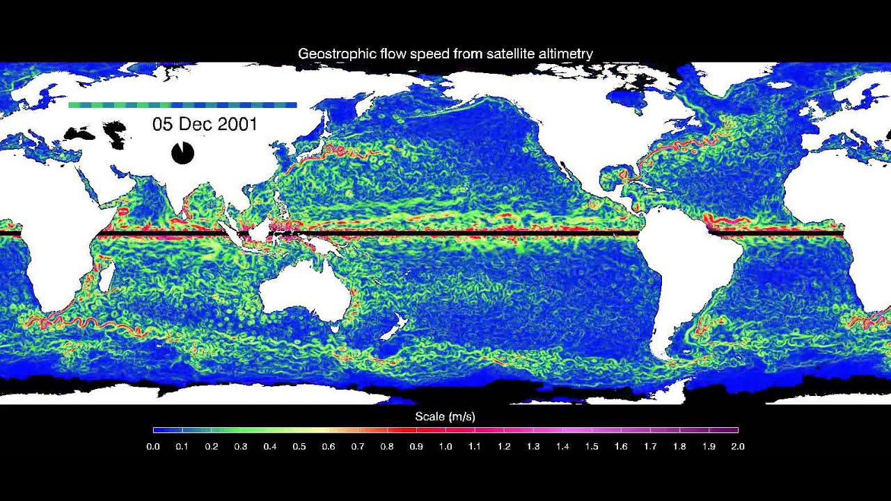 Geostrophic surface ocean currents from satellite data, 1993-2012 - YouTube