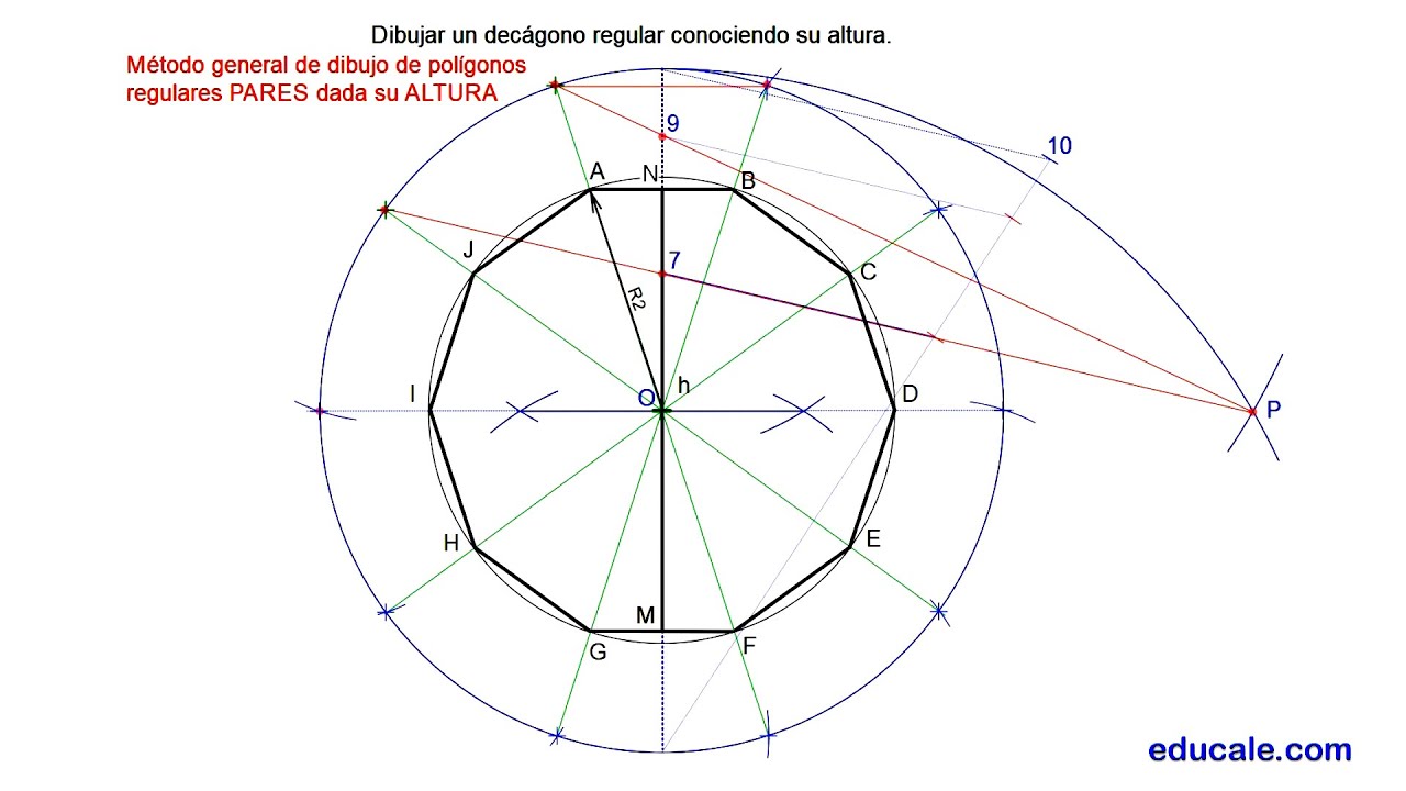 3 Dibujar un decágono regular conociendo su altura - YouTube