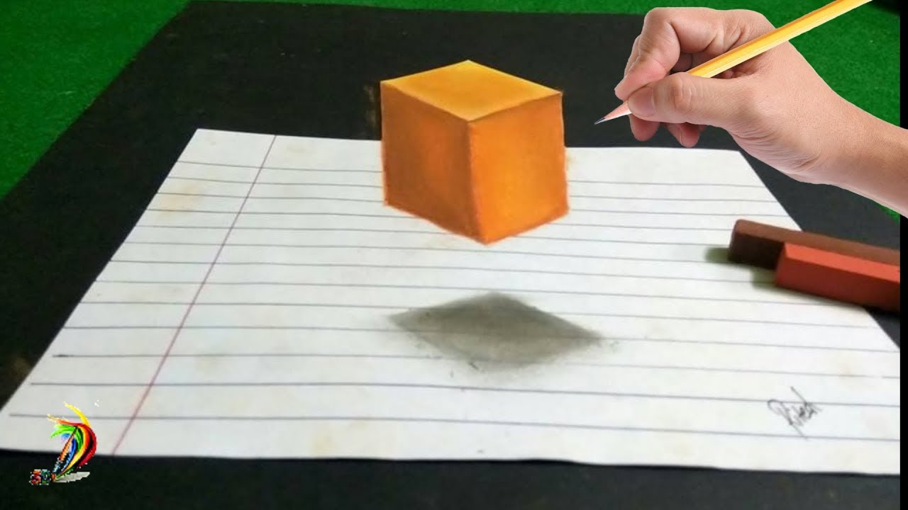 Very Easy -How To Draw Floating Cube | 3D Trick Art On Paper - Step by ...