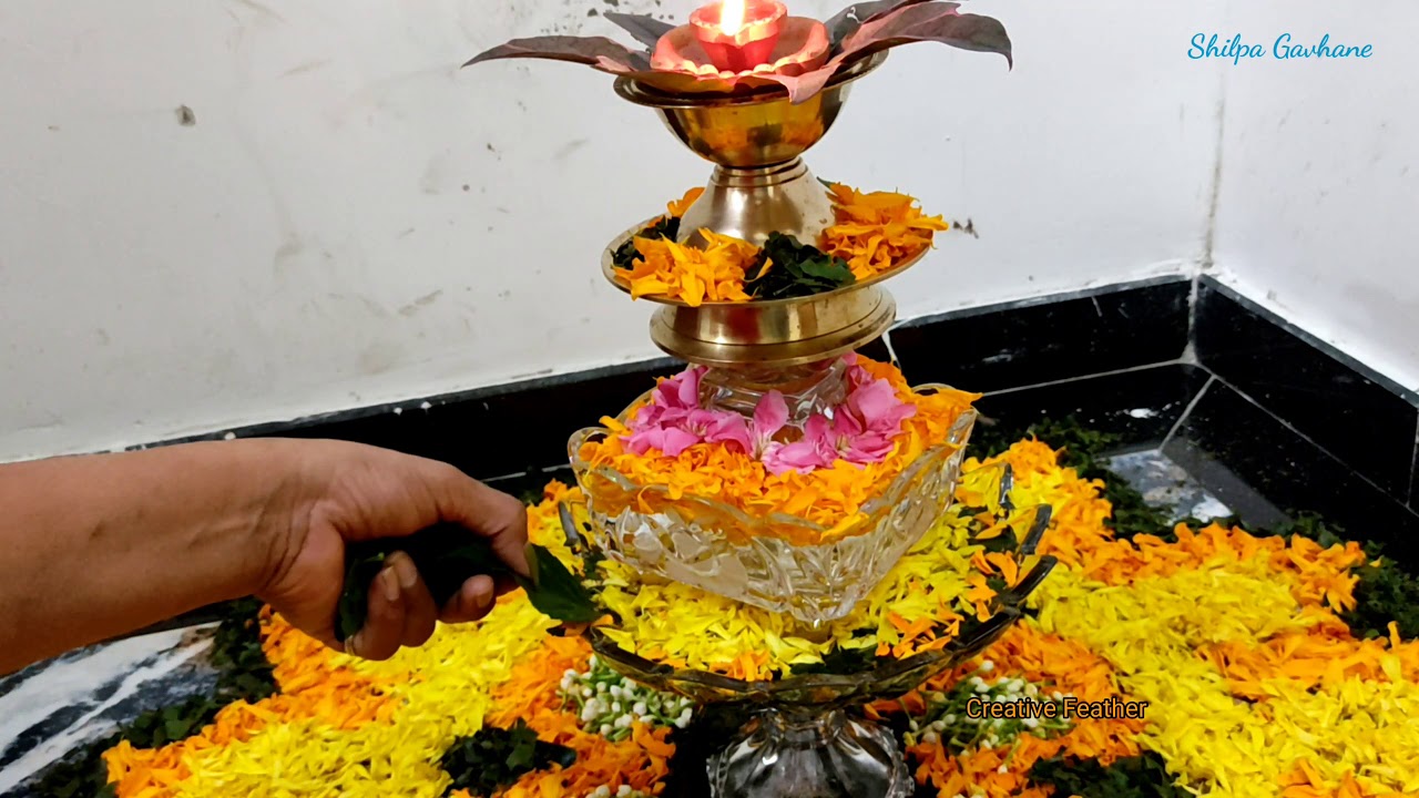 easy diwali flower rangoli#flower tower rangoli#flower galicha rangoli# ...