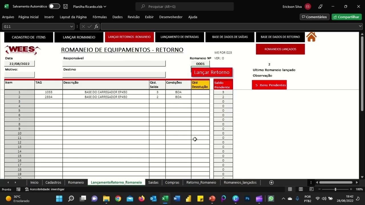 PLANILHA PARA CONTROLE DE ESTOQUE - WEES - YouTube