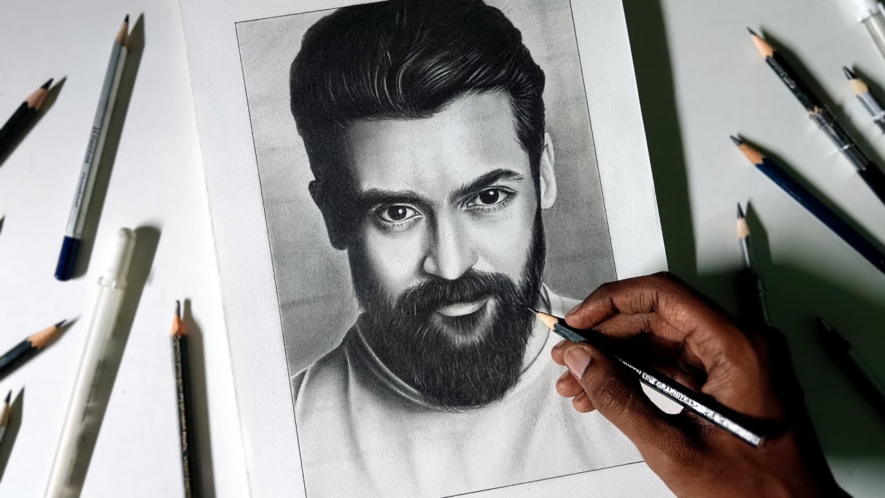 Actor Suriya | Realistic Portrait Drawing - YouTube