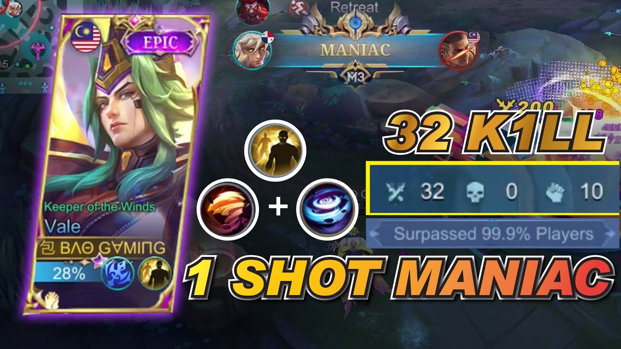 VALE 1 HIT MANIAC GAMEPLAY 😍 Best Build Combo before New Emblem Set ...