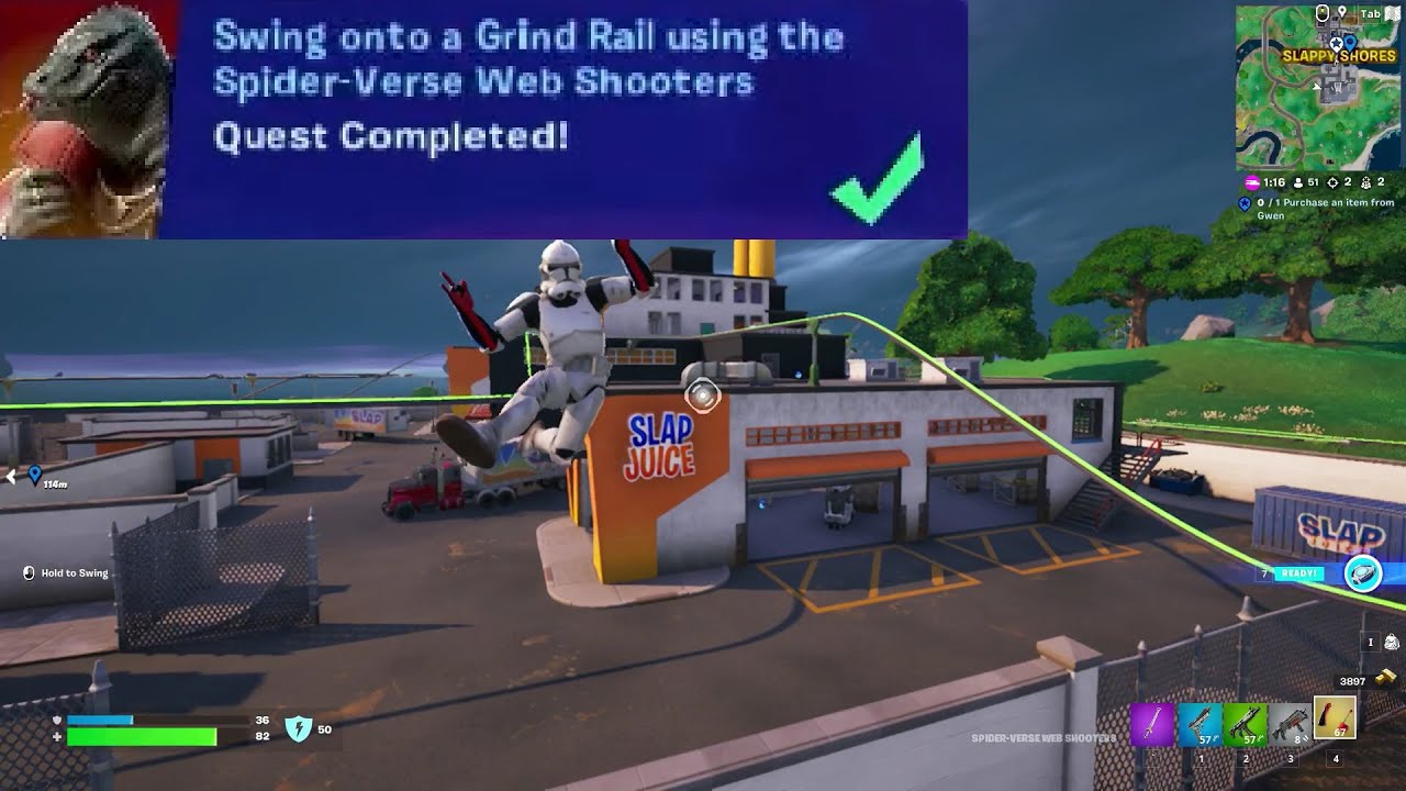Swing onto a Grind Rail usingSpider Verse Web Shooters Fortnite - YouTube